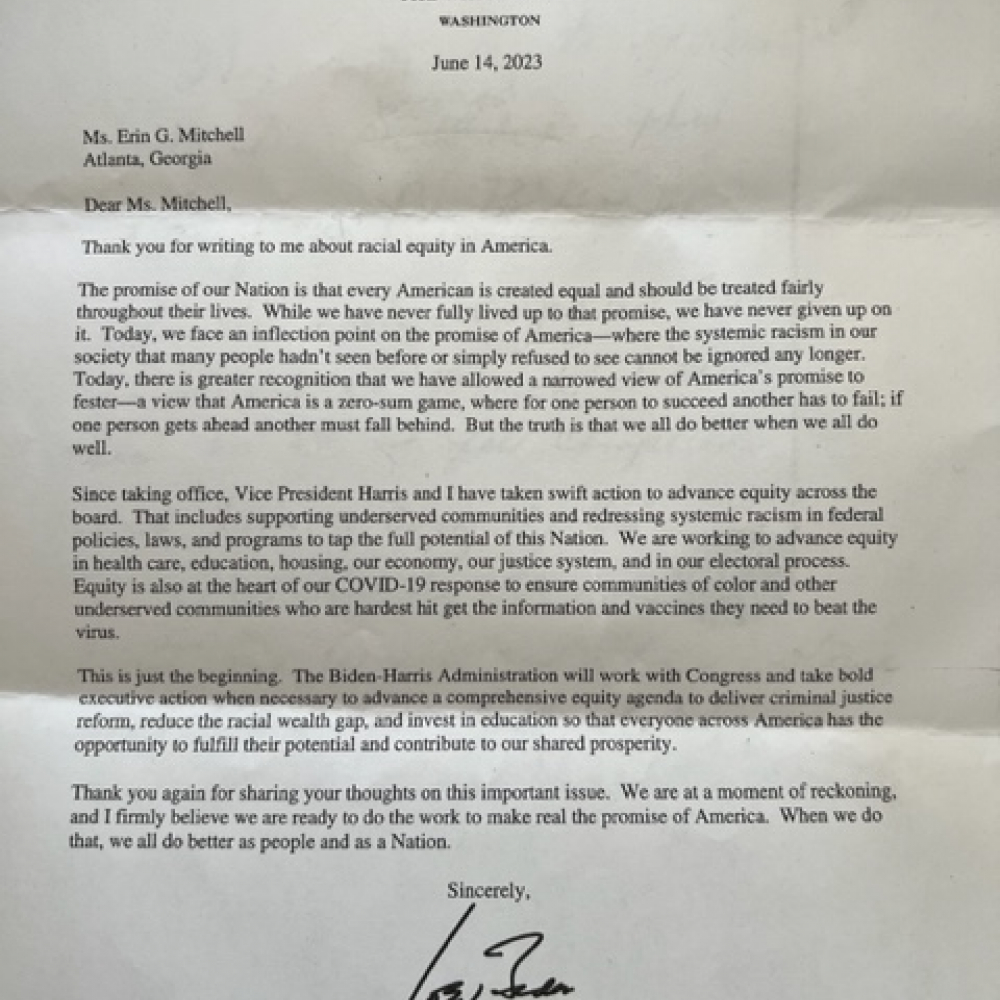 Acknowledgment Letter from President Joe Biden | ErinGoseerMitchell